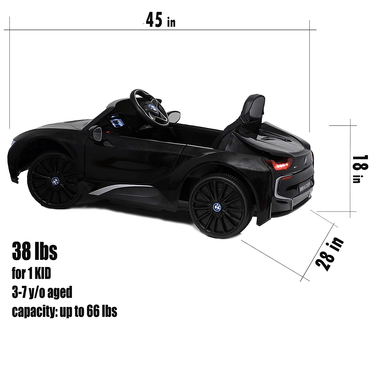 Americas Toys Compatible with BMW - Electric 12V Battery Remote Control Car - Kids Ride On Toys with 2 wheels Driving, Sound Buttons, Leather Seat, MP3 System for Music, Story and Education Horn Black