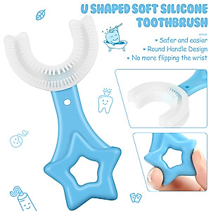 6 Pieces Kids U Shaped Toothbrush, Food Grade Soft Silicone Brush Head Whitening Massage Toothbrush U-Type Toothbrush Whole Mouth Toothbrush with Handle for Kids 2-8 Years Old (Blue)