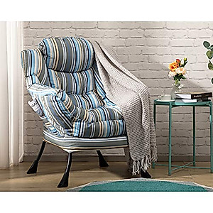 AbocoFur Modern Large Cotton Fabric Lazy Chair，Accent Contemporary Lounge Chair, Single Steel Frame Leisure Sofa Chair with Armrests and A Side Pocket, Stripe