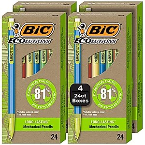 BIC Ecolutions Mechanical Pencils with Erasers, With Colorful Barrel, Medium Point (0.7mm), 96-Count Pack, Mechanical Pencils Made from 81% Recycled Plastic Excluding Leads and Erasers