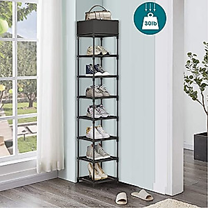 Narrow Shoe Rack, 8 Tier Vertical Shoe Rack for Closet Entryway Hallway Tall Slim Shoe Stand Organizer
