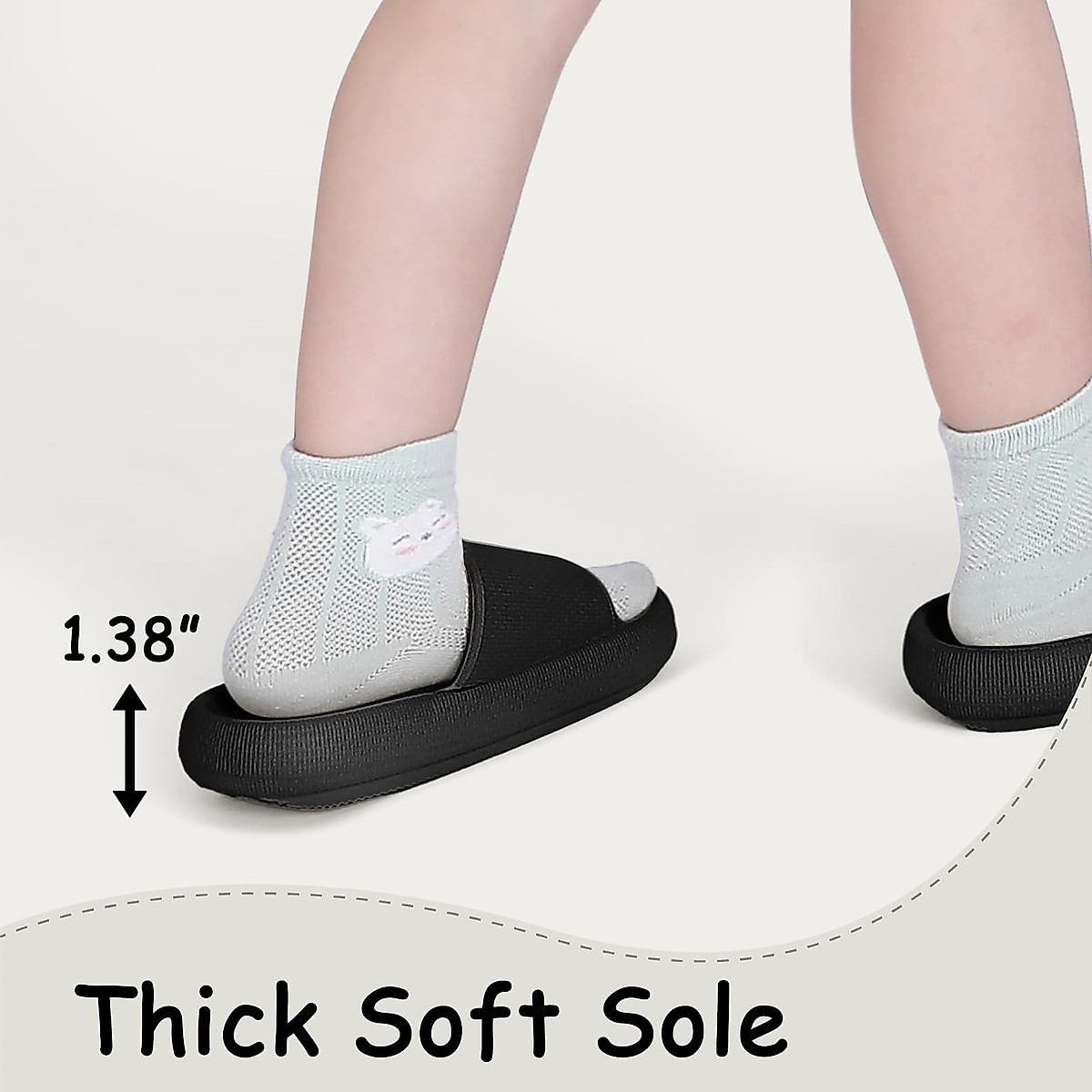 Menore Cloud Slides for Kids Shower Beach Slippers Boys Girls Bathroom Thick Sole Pillow Slippers Summer Non-Slip Pool Sandals（Black,11-11.5Little Kid）