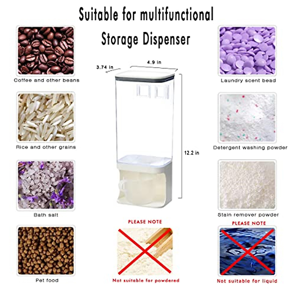 Sparktime Laundry Detergent Dispenser for Scent Booster Beads, Wall Mounted Dry Food Storage Container with Measuring Cups, Suitable for Rice, Beans, Solid Grain, Laundry Scent Beads（1500ml）