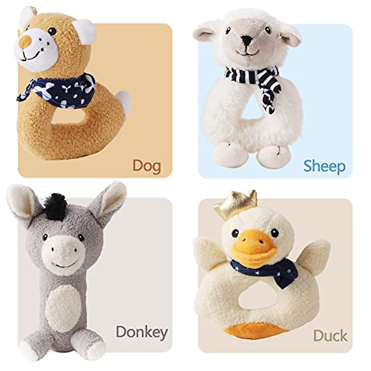 iPlay, iLearn Plush Baby Rattle Toys, Newborn Soft Barn Farm Stuffed Animal Set, Infant Hand Sensory Development, Girls Boys Stuff, Easter Birthday Shower Gift Basket Stuffer 3 6 9 12 Month 1 Year Old
