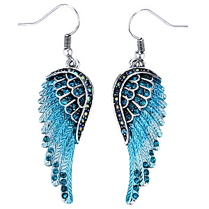 Szxc Women's Crystal Guardian Angel Wings Hypoallergenic Dangle Earrings Biker Jewelry - 2 1/4 inch…