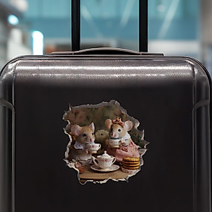 Tea Time Mice Mouse Hole Wall Decal with 3D Effect – Whimsical Removable Vinyl Sticker for Kids' Rooms & Home Decor