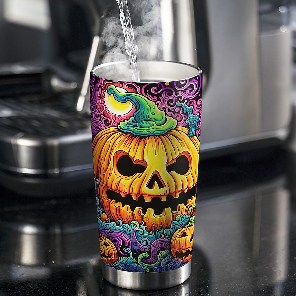 ORCAE 20oz Halloween Pumpkin Ghost Tumbler, Boo Boo Ghost, Trick or Treat, Halloween Gifts, Coffee Thermos, Stainless Steel Double Wall Vacuum Insulated Coffee Mug, Travel Cup with Lid - H