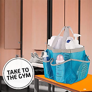 7 Pocket Shower Caddy Tote, Blue - Keep your shower essentials within easy reach. Shower caddies are perfect for college dorms, gym, shower, swimming and travel. Mesh allows water to drain easily.