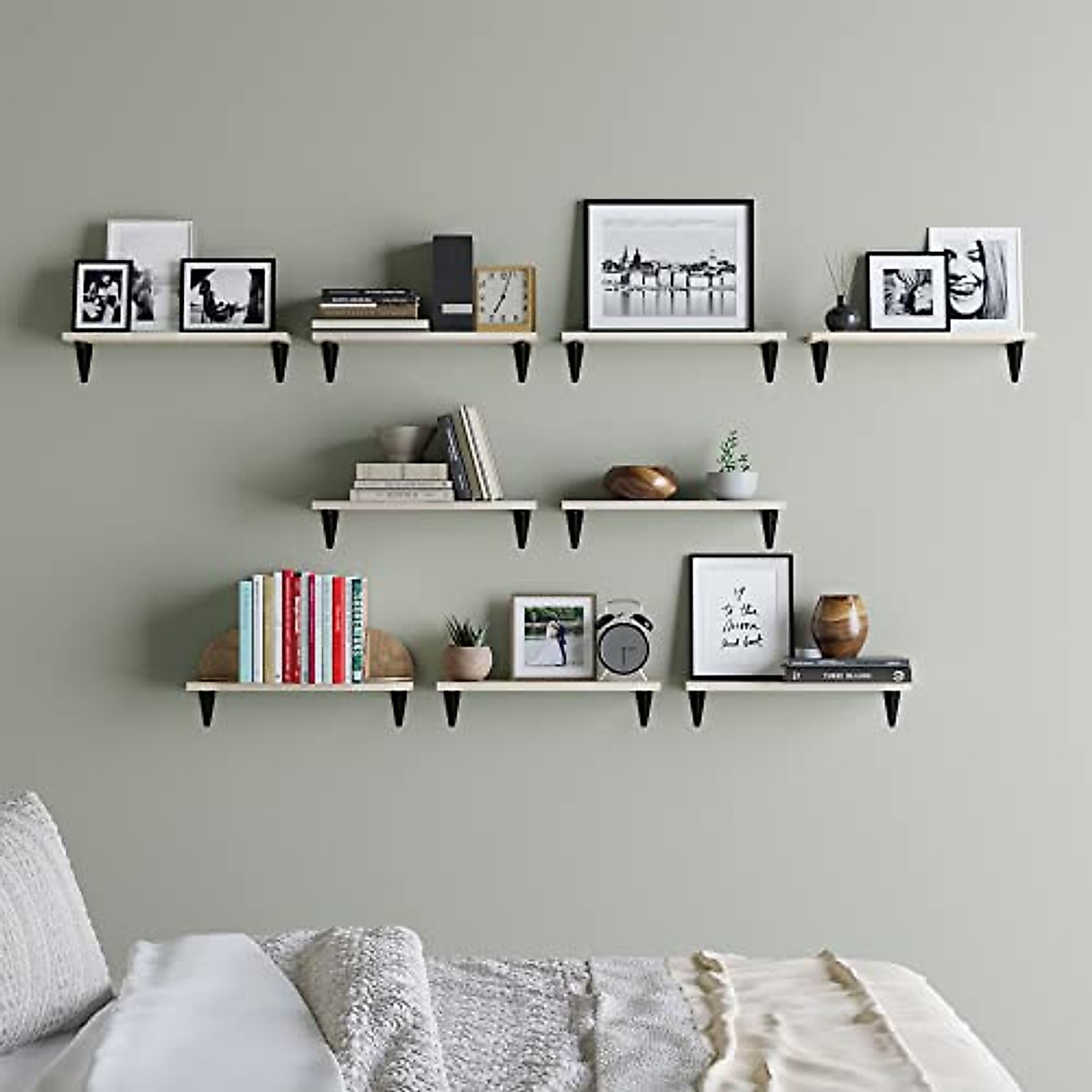 Wallniture Arras 17" Floating Shelves for Living Room Decor, Wall Bookshelf, Floating Shelf for Kitchen & Hallway, Bedroom Shelves for Storage Set of 9, Natural, Wood