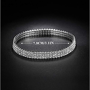 Suyi Crystal Ankle Bracelet for Women Diamond Tennis Stretch Anklets Elastic Foot Chain 3Pcs Silver