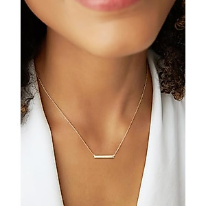 FANCIME 14K Real Solid Gold Bar Necklace 1.39g Simple Gold Pendant Horizonal Bar Necklace Daily Wear Fine Jewelry for Women 16”+2” Extender