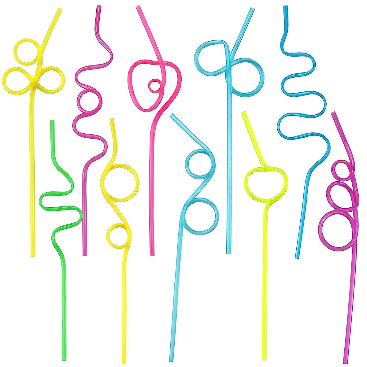 VOKOY 20pcs Crazy Loop Straws, Colorful Reusable Drinking Straws Funny Straws for Kids, Birthday Party, Parties, Carnivals