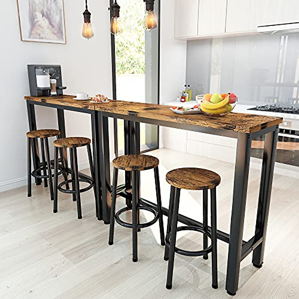 Hooseng Bar Table Set, 47" Pub Table High Table, Counter Dining Table with 2 Stools, 3 Piece Rectangle Kitchen Table Set Breakfast Bar Table for 2 Ideal for Kitchen, Living Room, Rustic Brown