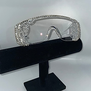 Silver Bling Eye Goggles with Swirl Gems - Handmade Fashion Accessory