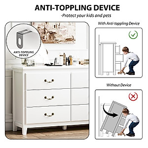 HOUROM White Dresser, Modern Farmhouse 6 Drawer Double Dresser for Bedroom Adults & Kids with Vintage Gold Pulls, Wide Dressers & Chests of Drawers, 6 Drawer Dressers for Hallway, Antique White