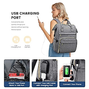 LOVEVOOK Laptop Backpack Women Teacher Backpack Nurse Bags, 15.6 Inch Womens Work Backpack Purse Waterproof Anti-theft Travel Back Pack with USB Charging Port (Grey)
