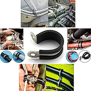 HJ Garden 6pcs 1 inch Rubber Cushioned Cable Clamp 304 Stainless Steel Hose Clamp/Metal Clamp/Tube Holder Fastener for Tube/Pipe or Wire Cord Installation