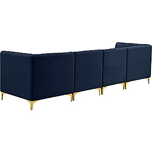 Meridian Furniture Alina Collection Velvet Upholstered Modular Sofa with Deep Channel Tufting, 119" Wide, Navy