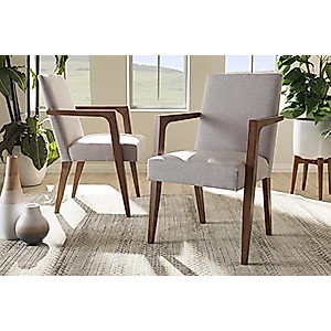 Baxton Studio Andrea Upholstered Arm Chair in Gray Beige (Set of 2)
