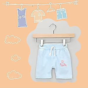TOPIA HANGER 11.8'' Unfinished/Natural Wooden Pants Skirt Hangers for Kids Baby Toddler Children, Extra Thick Chrome Hooks & Anti-Wrinkle Premium Flat Clips 10 Pack CT09PN