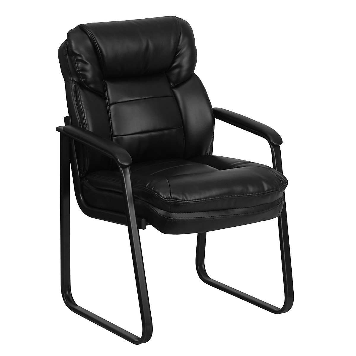 Flash Furniture Black LeatherSoft Executive Side Reception Chair with Lumbar Support and Sled Base