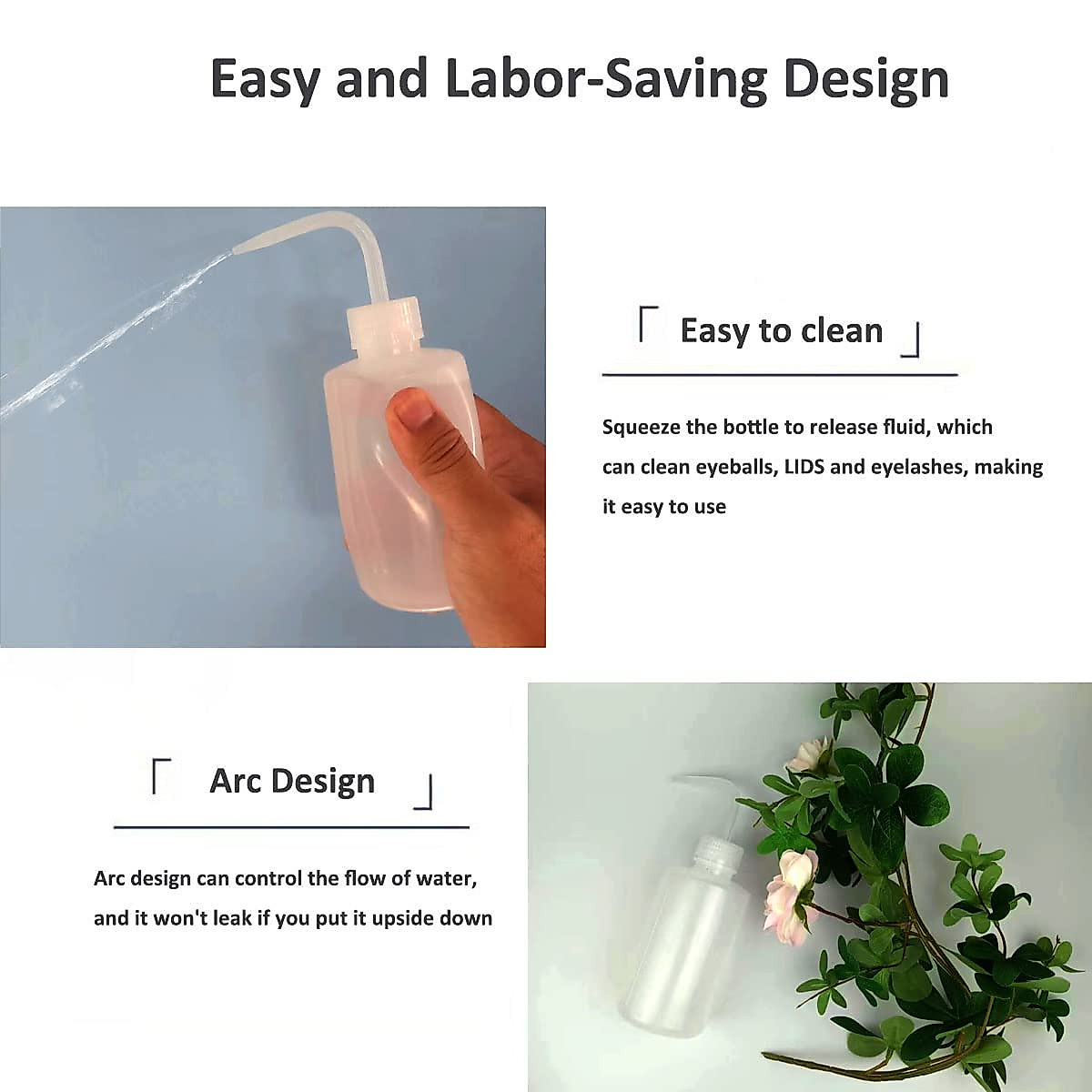 2Pcs 250ml 8.5oz Plastic Safety Wash Bottle,Narrow Mouth Squeeze Bottles for Tattoo Wash，Chemistry, Industry, Lab & Gardening-Black