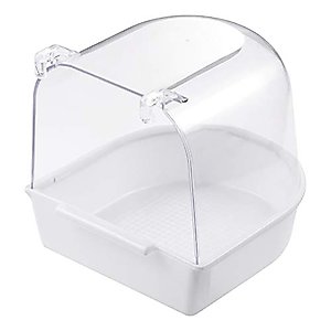 POPETPOP Bird Bath Hanging Parrot Bath Covered - Birdcage Outside Bathing Tub for Small Brids Budgerigar Canary Parrots - Bird Cage Accessories (Random Color)