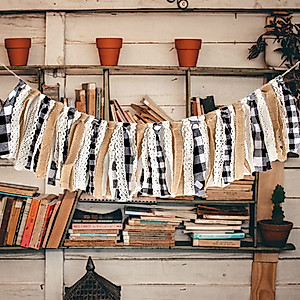 Buffalo Checkered Plaid Banner Set Fabric Black and White Gingham Bunting Tassel Garland Rustic Christmas Birthday Mantel Fireplace Farmhouse Classroom Decorations