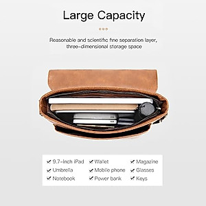 KUANG! Men's Shoulder Bag PU Leather Business Messenger Bag Briefcase Travel Crossbody Multi Pockets Handbag Purse