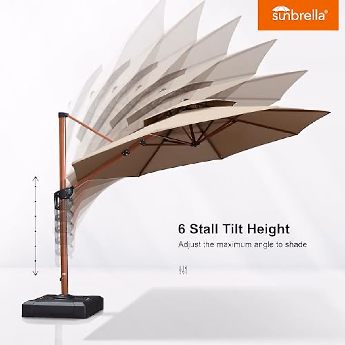 PURPLE LEAF 11 Feet Double Top Deluxe Wood Pattern Round Patio Umbrella Offset Hanging Umbrella Cantilever Umbrella Outdoor Market Umbrella Garden Umbrella, Heather Beige