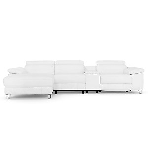 Zuri Furniture Monaco Reclining Leather L-Sectional with Console, White