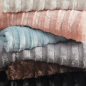 Madison Park Duke Reversible Long Faux Fur and Micro Fur Throw 50x60 Super Soft Lush Comfort