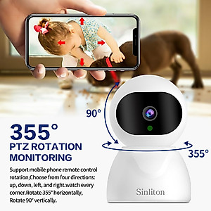 Sinliton Indoor Security Camera for Home, WiFi Cameras with Phone App, Baby Monitor Dog-Cat-Pet Cameras, 2.4GHz Surveillance Cameras with Night Vision, Motion Detection, SD/Cloud Storage