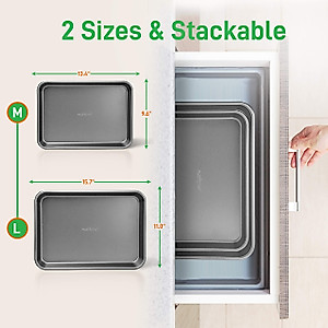 NutriChef 2-Piece Nonstick Cookie Sheet Baking Pan Set - Premium Bake Trays w/ Sleek Non-Stick Coating PFOA, PFOS, & PTFE Free - Large (15"x11") & Medium (13"x9") - Dishwasher Safe