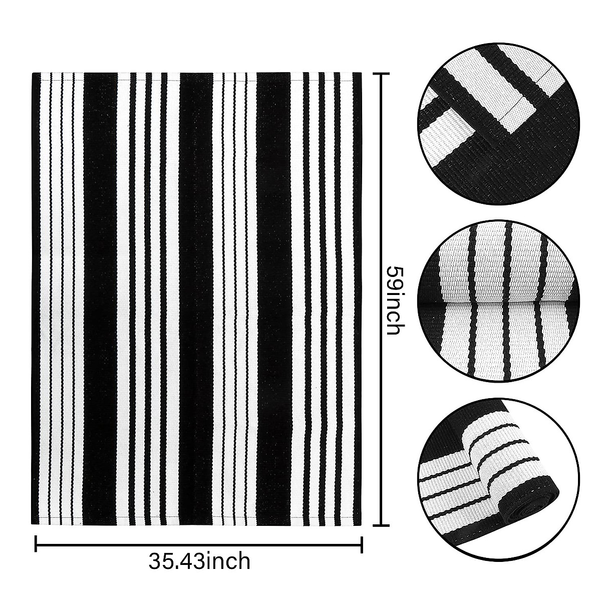 OJIA Black and White Outdoor Rug 3 x 5 ft Cotton Hand-Woven Striped Porch Rug Machine Washable Entry Rug Indoor/Outdoor Area Rug Front Door Rug Floor Mat for Farmhouse/Living Room/Home Entrance