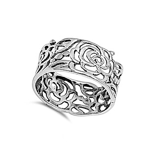 Women's Rose Flower Wrap Cutout Ring New .925 Sterling Silver Band Size 12