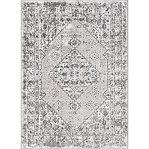 Well Woven Dulcet Trieste Distressed Floral Medallion Pattern Ivory Grey 5'3" X 7'3" Area Rug