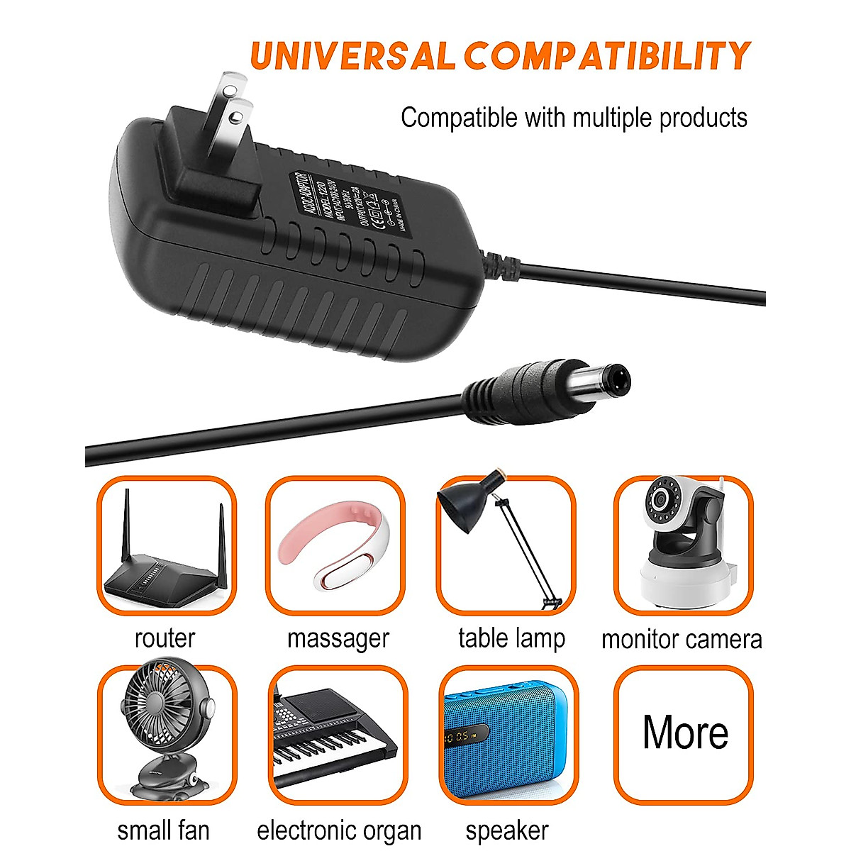 12 Volt 2A Power Adapter Supply12Volt 2000mA Universal AC Adapter AC 100-240V to DC 12V Power Supply Transformer Charger 2.5mm X 5.5mm Wall Plug for DC12V CCTV Camera LED Strip Light