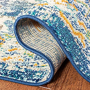 SAFAVIEH Madison Collection Area Rug - 10' x 14', Navy & Grey, Boho Chic Medallion Distressed Design, Non-Shedding & Easy Care, Ideal for High Traffic Areas in Living Room, Bedroom (MAD452M)