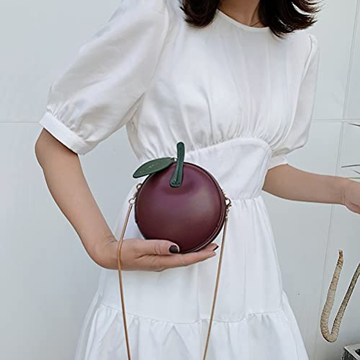 LUOZZY Apple Shape PU Leather Handbag Cartoon Shoulder Bags Adjustable Strap Clutch Jelly Purse Fruit Shape Gift - Fuchsia