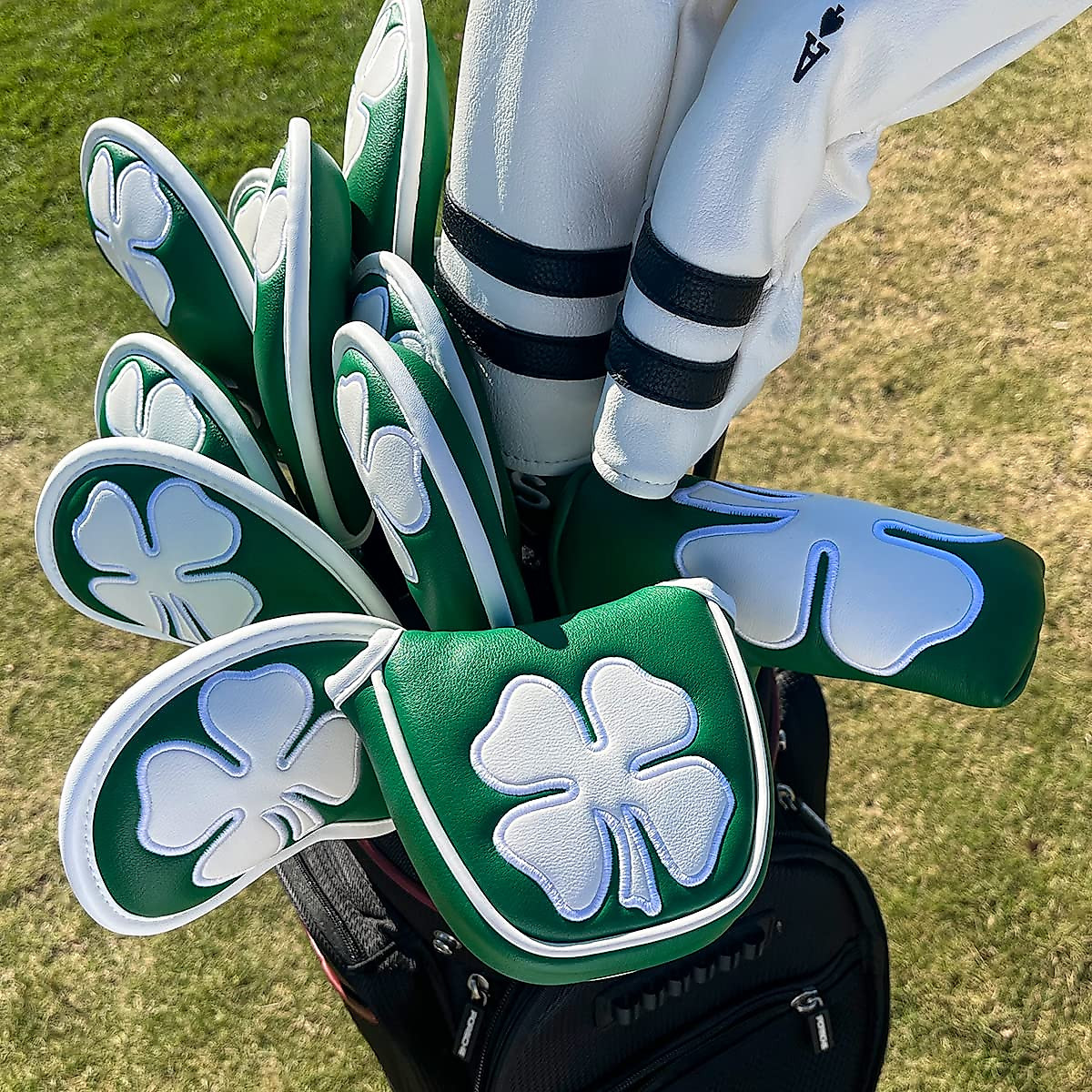 Barudan Golf Green White Shamrock Golf Headcover Head Covers Magnetic Mallet Putter Club Cover Protector Synthetic Leather Well Made for Odyssey 2ball Putters,Scotty Cameron,Tayormade,Ping