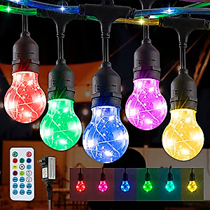 IPStank 48FT RGB String Lights with Twinkle Stand, LED String Lights Outdoor with Remote,7 Color Changing Patio String Light, Waterproof Shatterproof Bulb String Lights for Indoor Outdoor Garden
