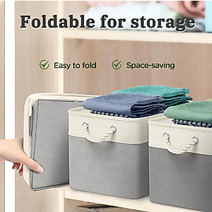 KITCSTI Fabric Storage Baskets for Shelves | Closet Storage Bins | Linen Cloth Baskets with Handle for Organizing