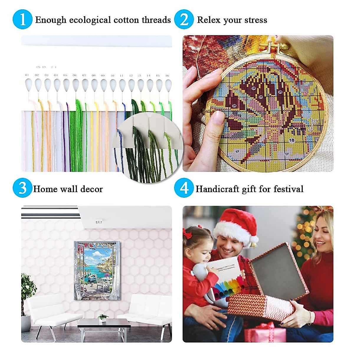 Landscape Beach Stamped Cross Stitch Kits - Colorful 11CT Printed Easy Pattern Needlepoint Kits Embroidery Crafts for Adults Beginners Gift 12x16 Inch