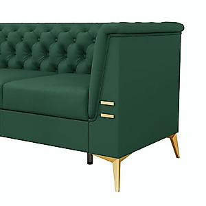 ERYE Mid-Century Modern PU Leather Button Upholstered Chesterfield 3 Seaters Sofa Couch, Golden Legs, Flared Padded Armrest,Removable Cushions Cover for Living Room,Bedroom,Office,Apartment