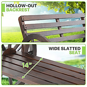 Magshion Outdoor Wooden Bench Garden Rustic 2-Person Slatted Seat for Front Porch, Garden and Patio, 485 lbs Capacity, Carbonized