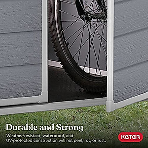 Keter Manor 6x8 Resin Outdoor Storage Shed Kit-Perfect to Store Patio Furniture, Garden Tools Bike Accessories, Beach Chairs and Lawn Mower, Grey & White