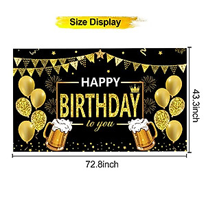 Black and Gold Happy Birthday Banner Decorations, Black Gold Happy Birthday Theme Backdrop Party Sign Supplies, 21st 30th 40th 50th 60th 70th 80th Birthday Poster Background Photo Booth Props Decor