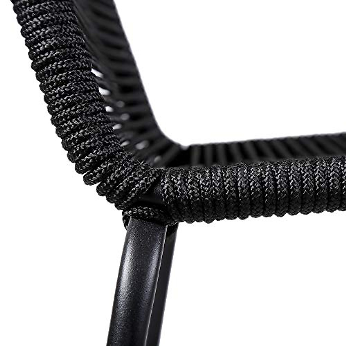 Armen Living Shasta Modern Outdoor Patio Metal and Rope Stackable Accent Dining Chair, Set of 2, Black