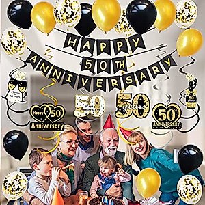 Happy 50th Anniversary Decorations Banner Balloon Hanging Swirls Kit, 50 Wedding Anniversary Sign Party Supplies, Fifty Year Anniversary Backdrop Decor for Indoor Outdoor